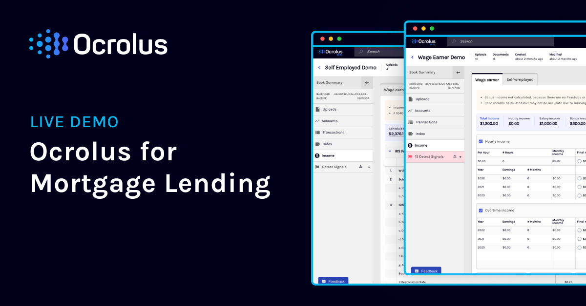 Ocrolus Mortgage Dashboard Demo & Self-Employed Income Tool